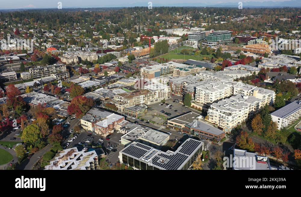 Cinematic aerial drone shot of Kirkland, Peter Kirk Park, Moss Bay ...