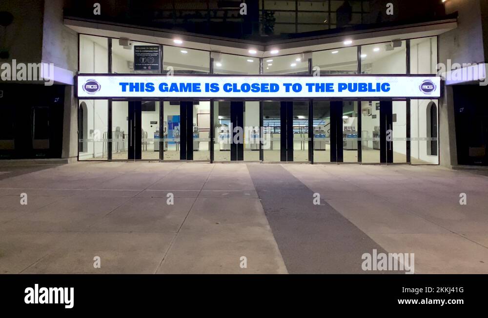 A sign outside the Melbourne Cricket Ground stadium, closed during the ...
