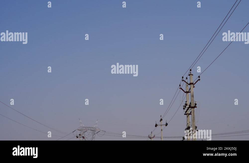 Energy transmission wires trap on iron poles for electricity wires ...