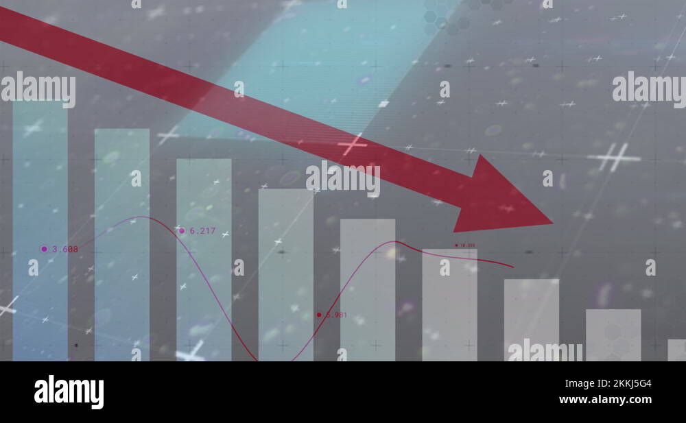 Animation of red arrow pointing down, statistics recording over ...