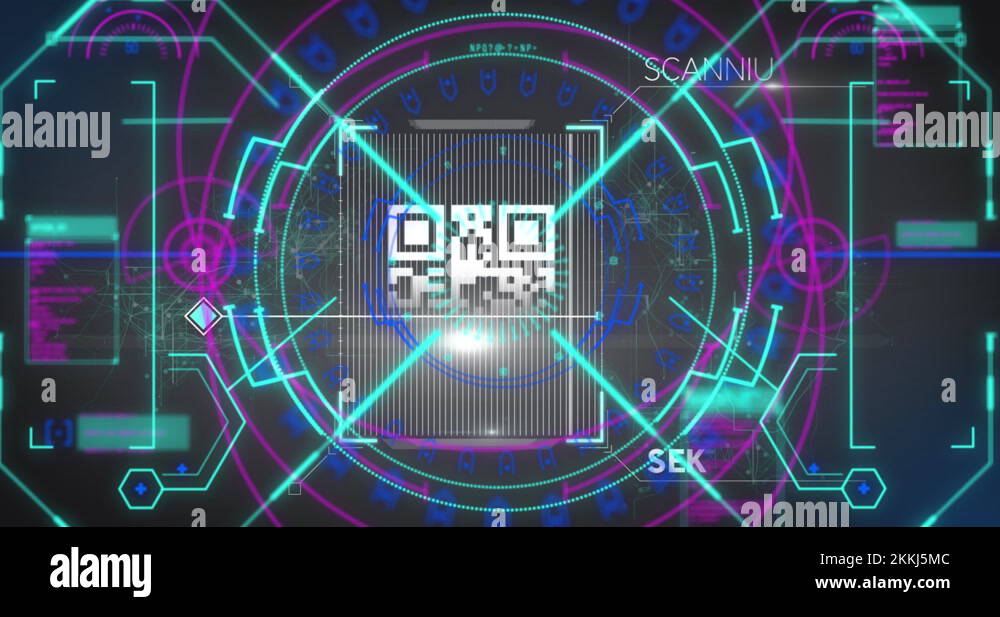 Animation of scope scanning and qr code security check on black ... Animation of scope scanning and qr code security check on black ...