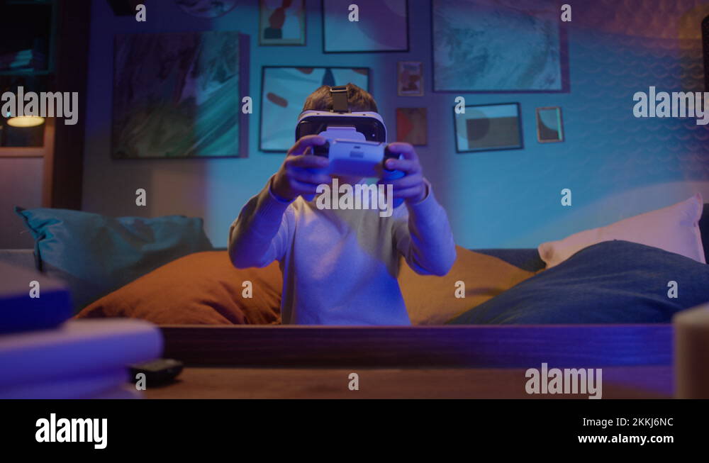 Children playing with Virtual Reality Headsets, kid boy using vr ar ...