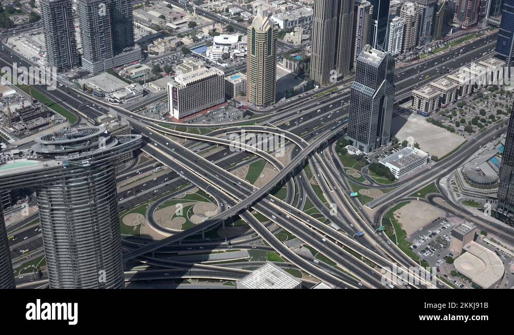 Worlds most famous intersection and skyline seen from Burj Khalifa in ...