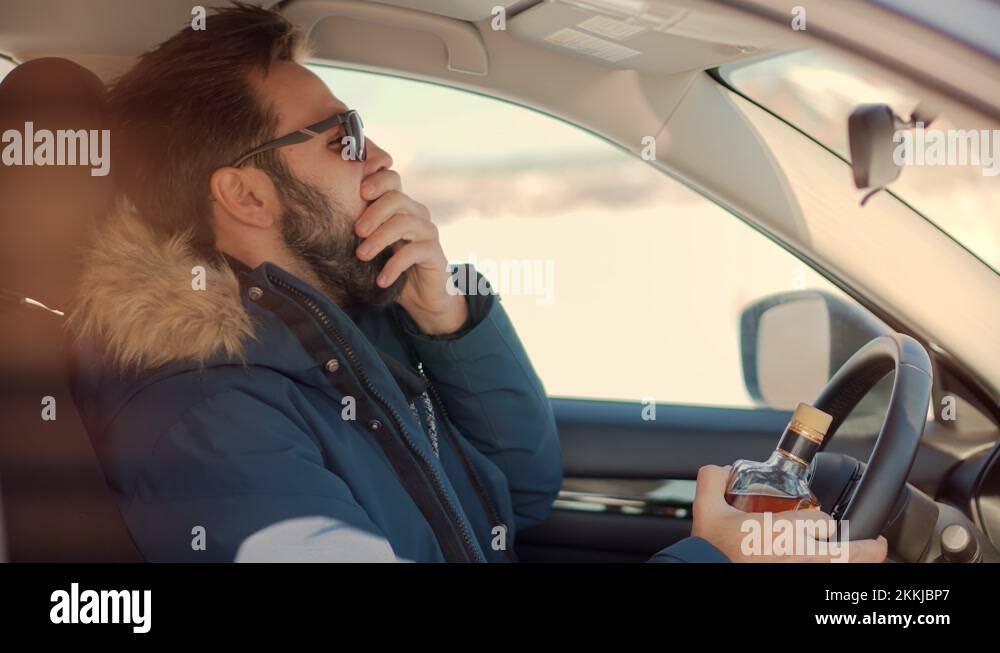 Drunk Driver On Car. Drunken Drive Risk Car Accident. Drunk Driver With ...