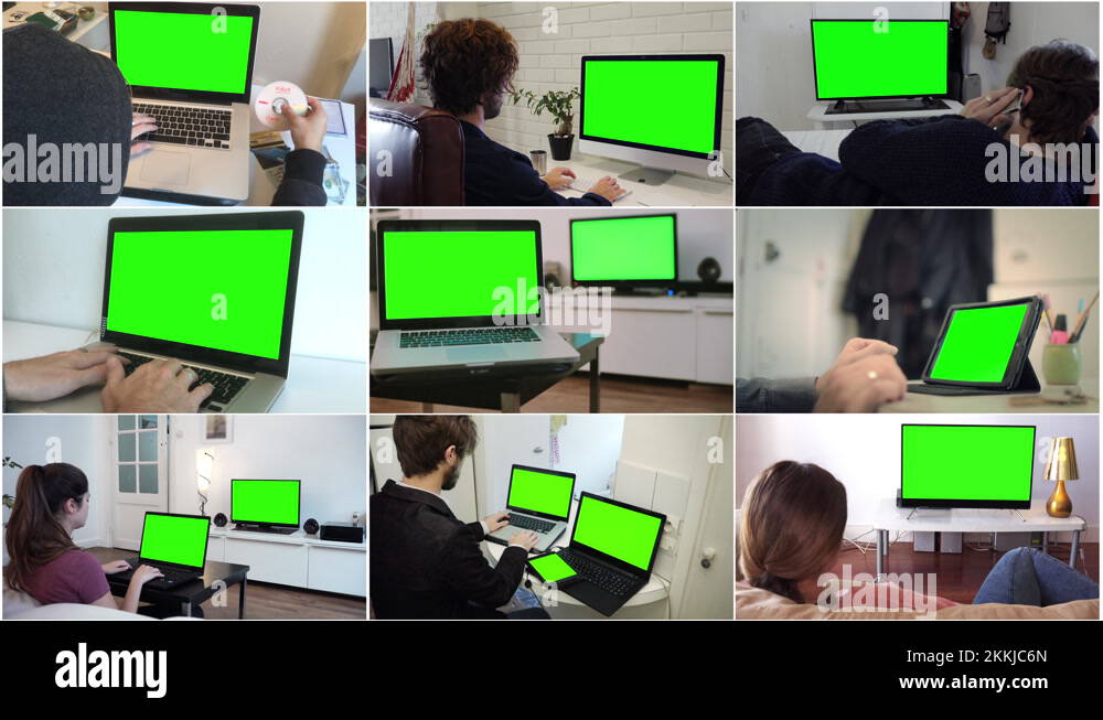 Male And Female Using Green Screen Devices, Split Screen Compilation ...