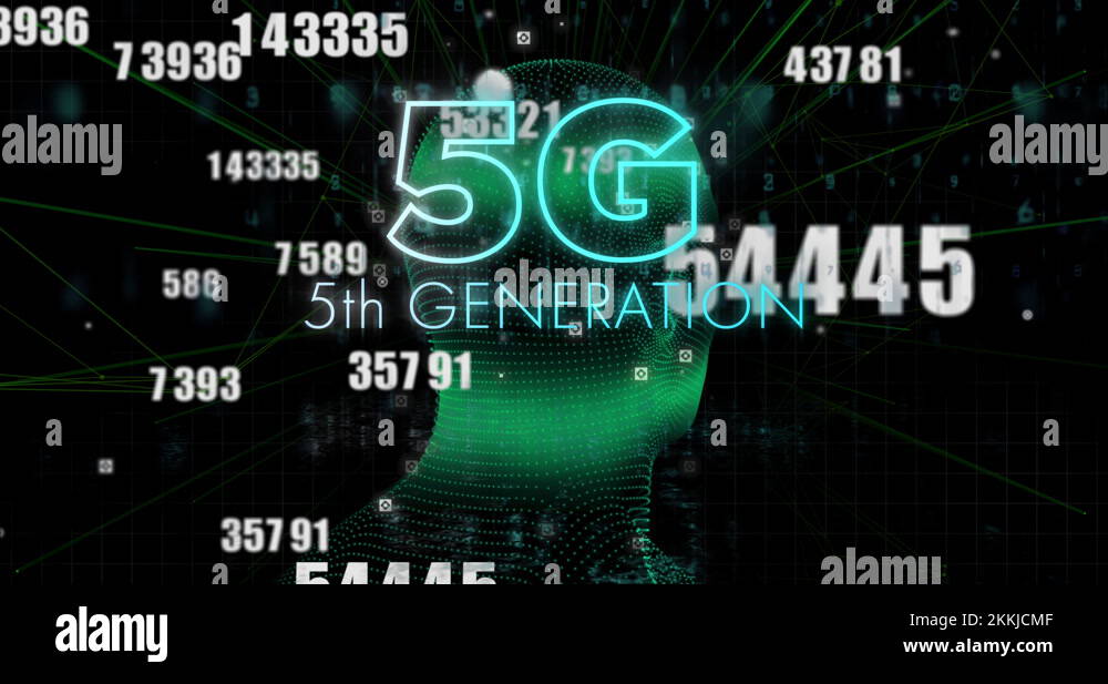 5g text and multiple changing numbers over spinning human face model against Stock Video Footage ...