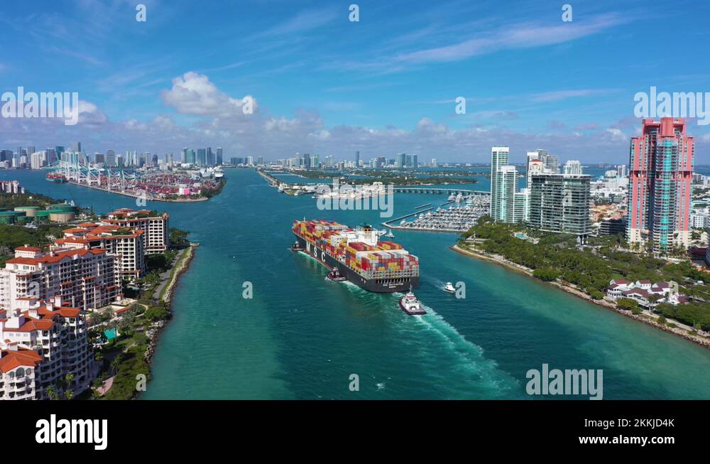 MIAMI, USA - FEBRUARY 10, 2021: Large Container Ship Entering Port of ...
