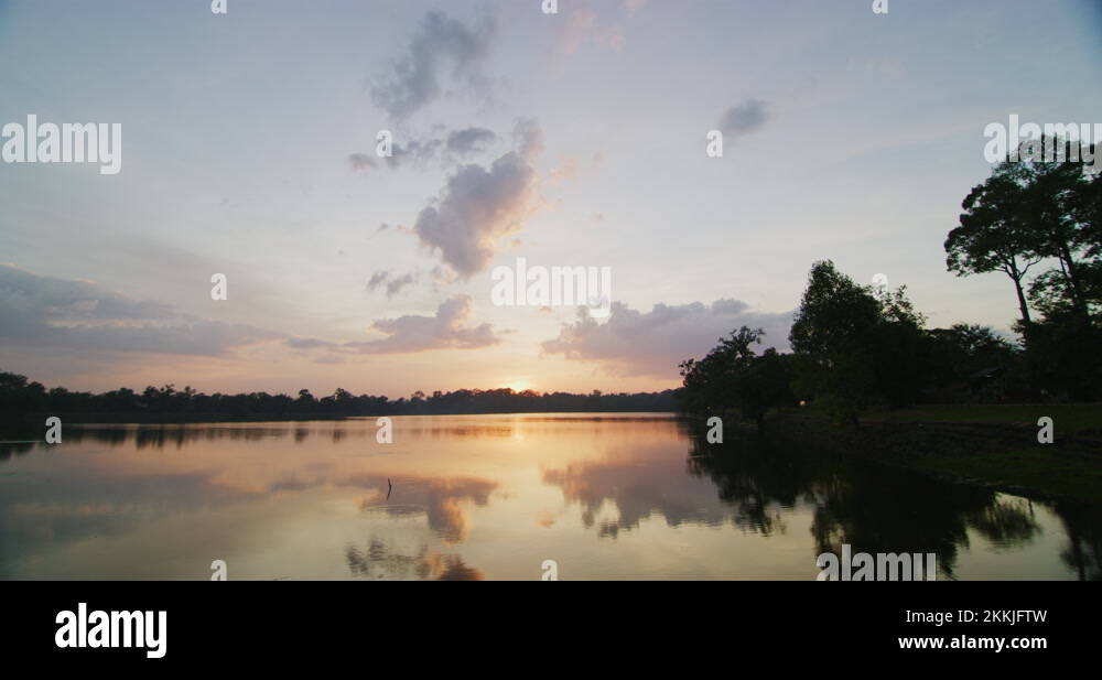 Sunset Time at Sras Srang Lake at Angkor Wat in Siem Ream, Cambodia ...