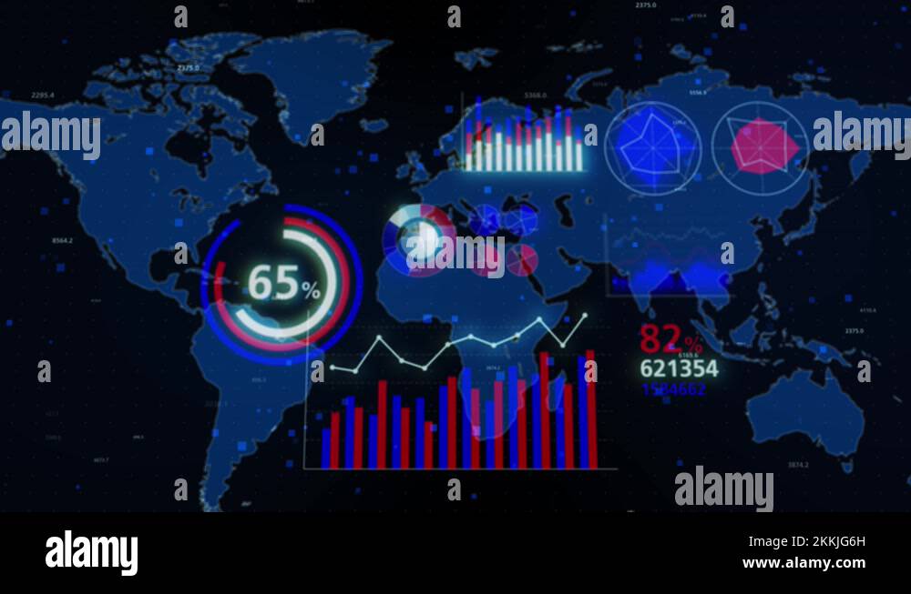 World map and various charts. Financial technology concept. Fintech ...