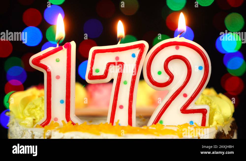 Number 172 Happy Birthday Cake With Burning Candles Topper Stock Video ...