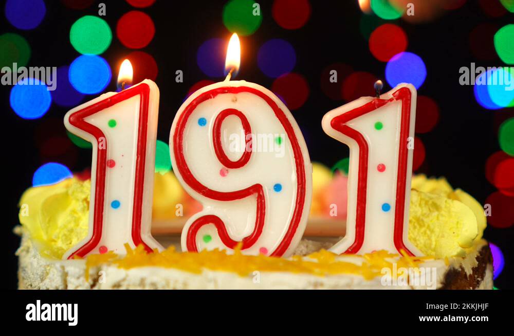 Number 191 Happy Birthday Cake With Burning Candles Topper Stock Video ...