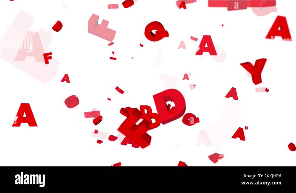 Flying 3d letters on a white background. Red letters randomly fly ...