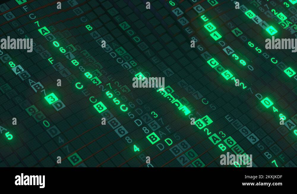 Wavy lines with glow green computer code seamless loop 3D render ...