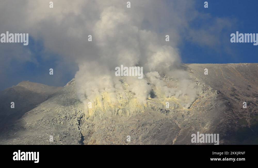 Sulfur smoke on the top of Mount Welirang, East Java, Indonesia. Mount ...