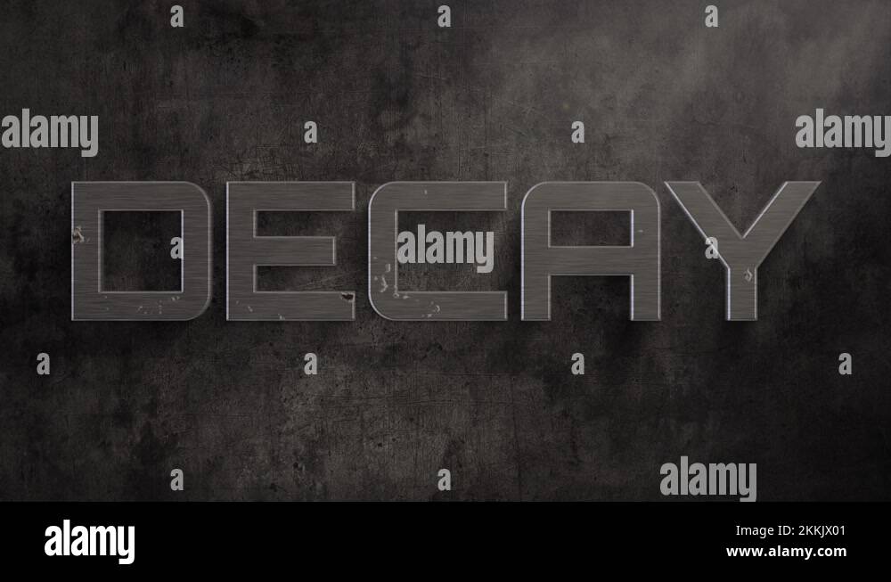 “DECAY” text animation of 3D embossed text showing the metal letters ...