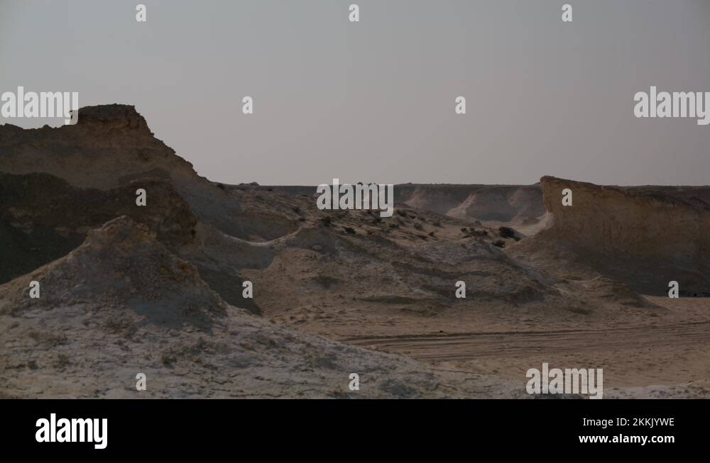 Camera sliding from left to right showing the rocky area in Zekreet ...