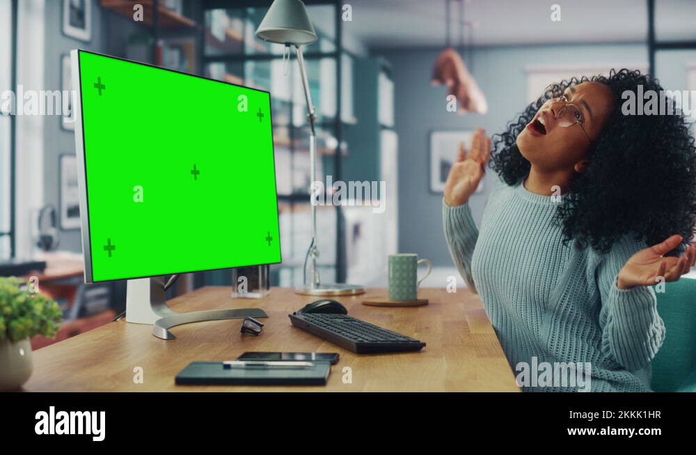 Female Dancing while Using Computer with Green Screen Stock Video ...
