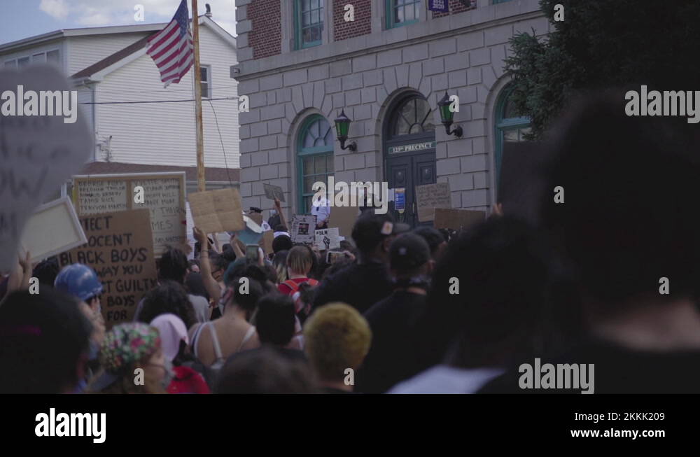 Crowd With Signs in Front of Police Station on Staten Island New York ...