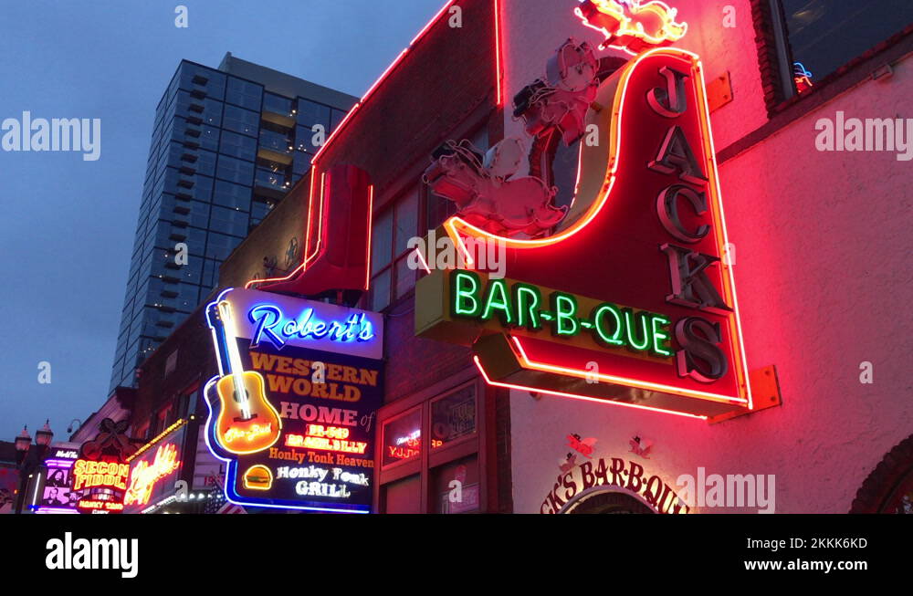 Neon sign with flying pigs for Jack's Bar-B-Que restaurant, iconic ...
