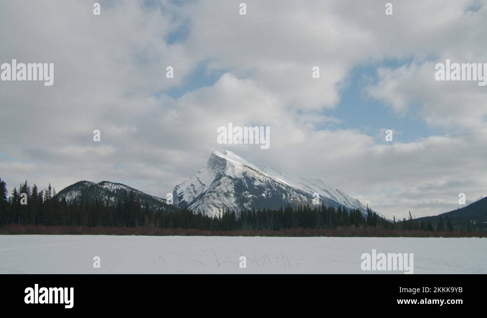 Rundle Mountain from Vermillion Lake Time Lapse During Winter in Banff ...