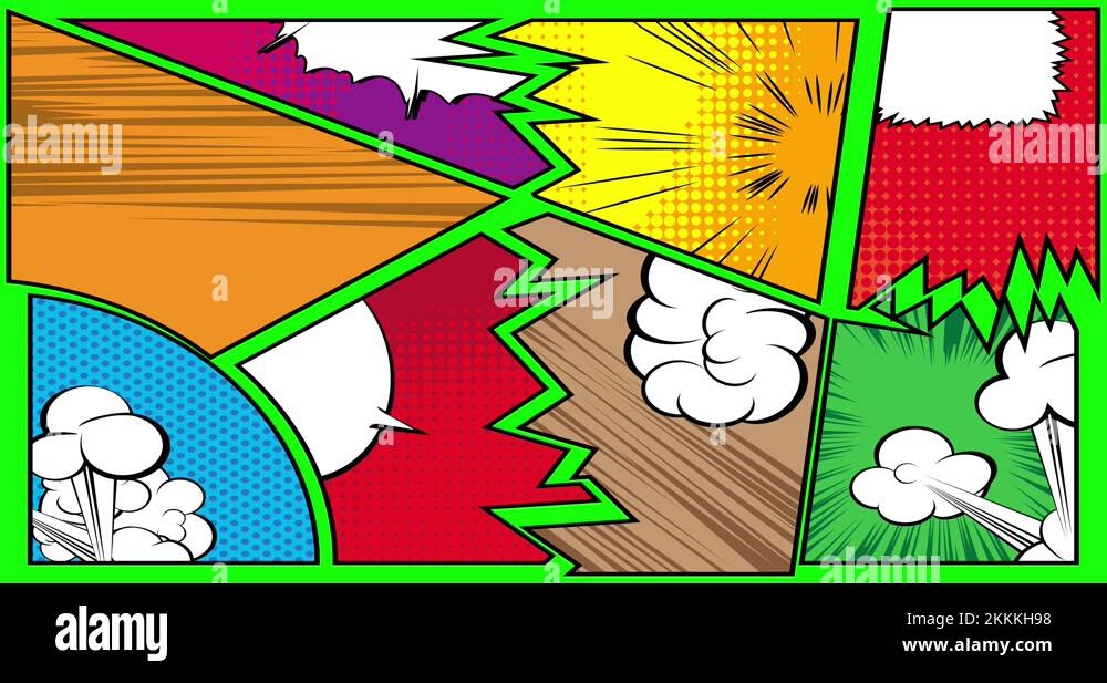 4k animated comic book footage. Background with text bubble on green ...