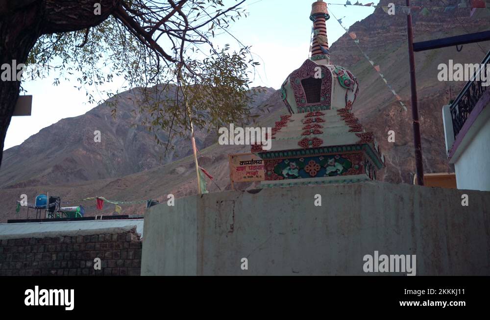 Buddhist Stupa Decorated With Colorful Prayer Flags In Spiti Valley ...