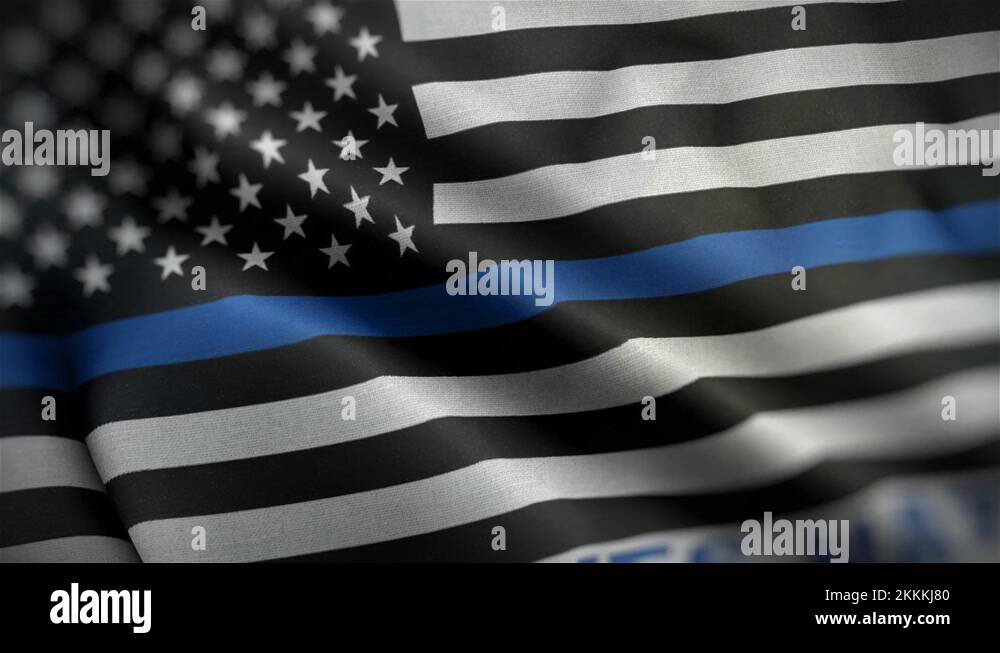 Angled view of the Thin Blue Line Police Flag flapping in HD Stock ...