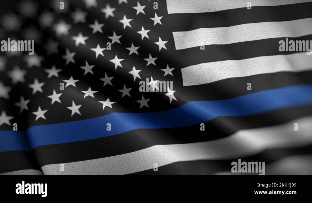 Angled view of the Thin Blue Line Police Flag flapping in HD Stock ...
