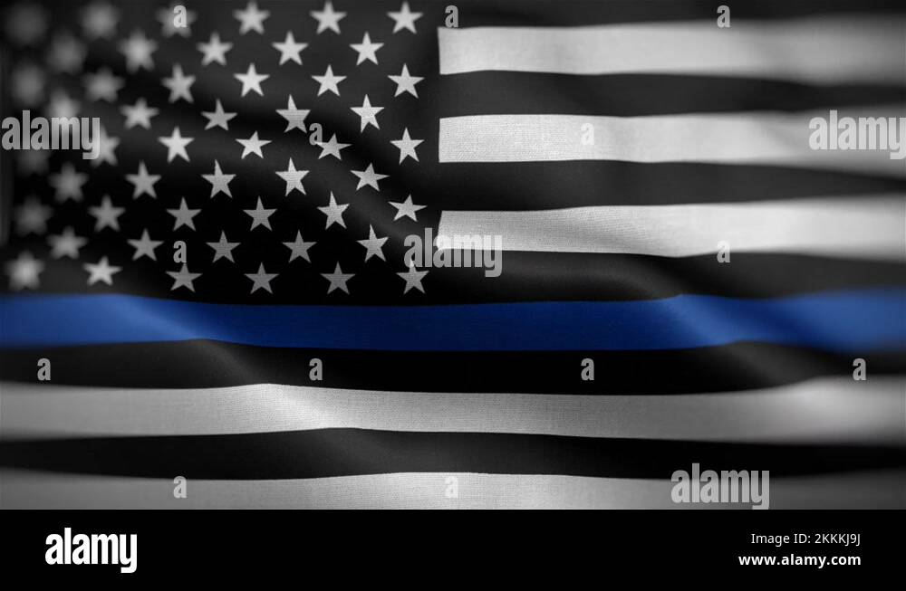 Frontal view of the Thin Blue Line Police Flag flapping in HD Stock ...
