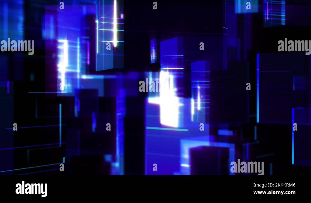 Abstract background 3D shiny blocks of digital data flow in space loop ...
