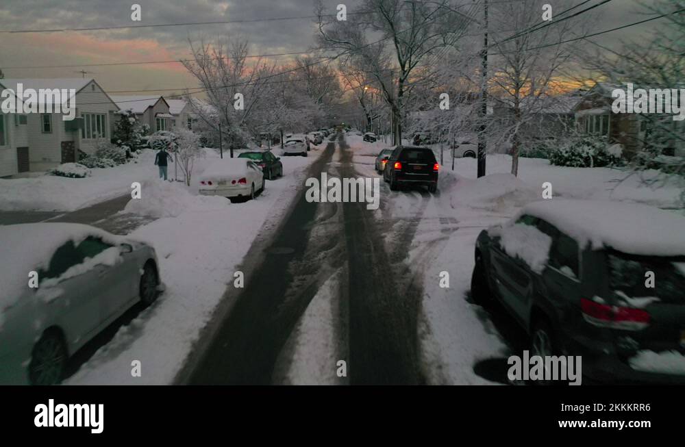 Majestic Street View of Urban Snow Covered Neighborhood - Part 3 Stock ...
