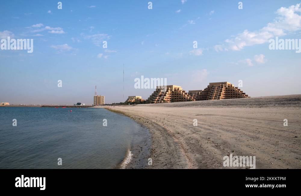 Marjan Island beach in Ras al Khaimah emirate in the UAE aerial view ...