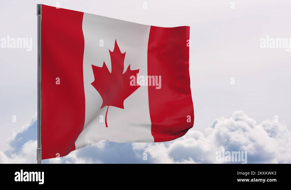 Canada flag on pole with sky background seamless loop 3d animation ...