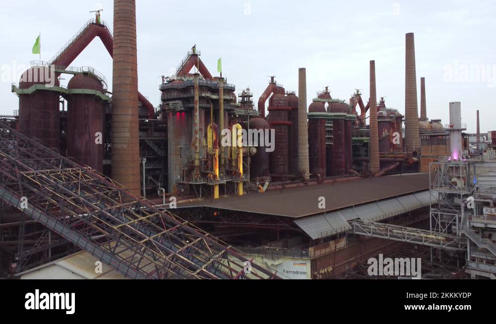 Flight over an old factory site in Germany - World Heritage Site Stock ...