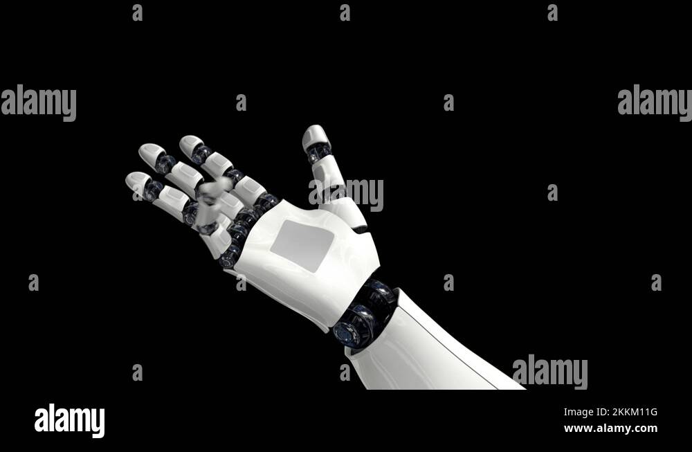 Artificial intelligence. The robot arm makes different movements. The ...