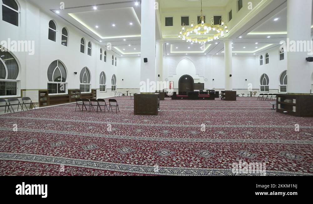 Big mosque in Riyadh Saudi Arabia indoor at night movement shot, lift ...