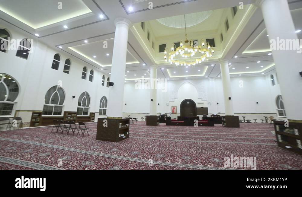 Big mosque in Riyadh Saudi Arabia indoor at night movement shot, lift ...