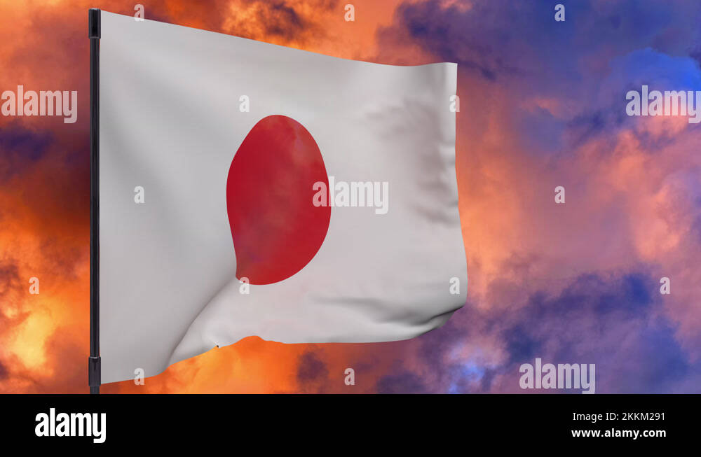 Japan flag on pole with sky background seamless loop 3d animation Stock ...