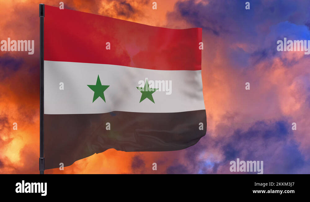 Syria flag on pole with sky background seamless loop 3d animation Stock ...