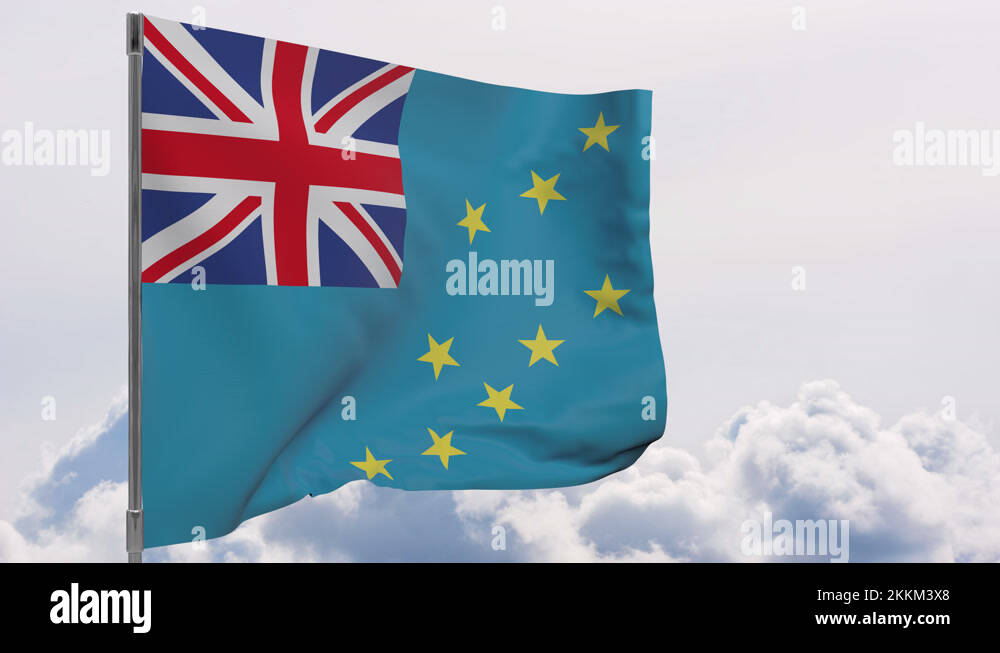 Tuvalu flag on pole with sky background seamless loop 3d animation ...
