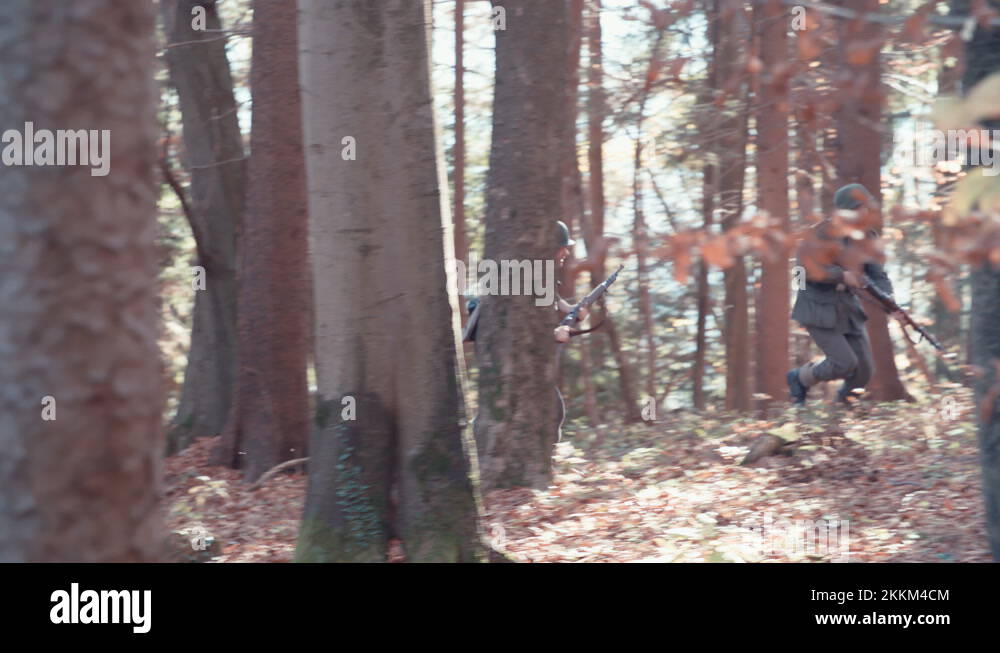 Second World War German soldiers run through forest 4K Stock Video ...