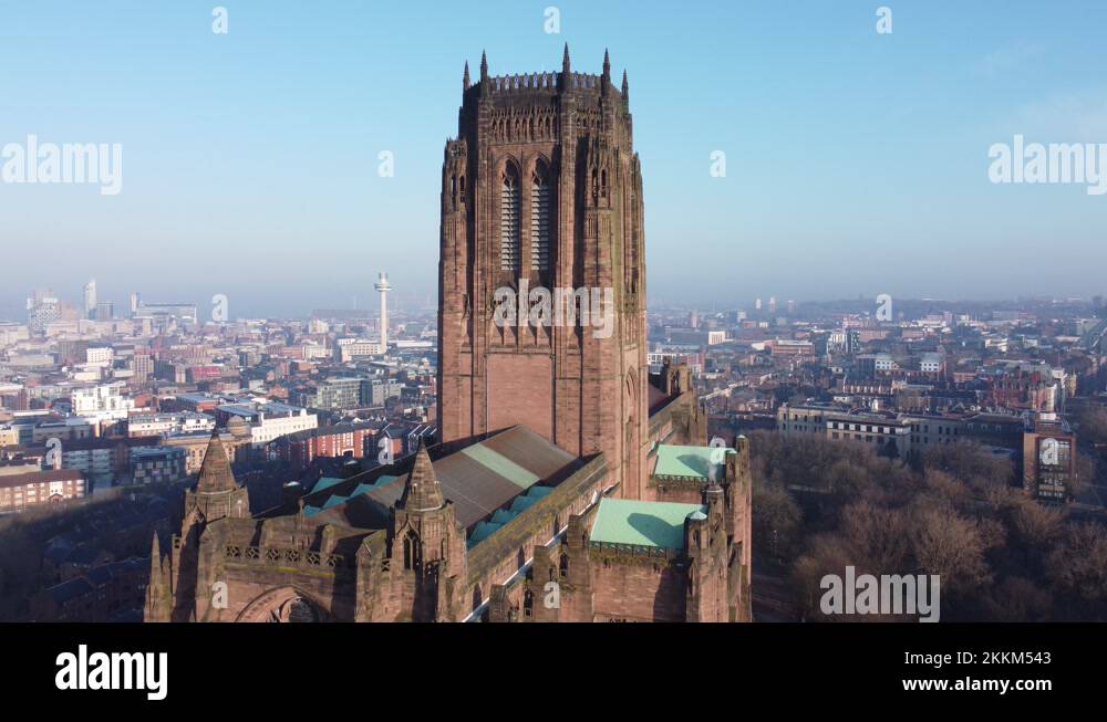 Liverpool Anglican cathedral historical gothic landmark aerial building ...