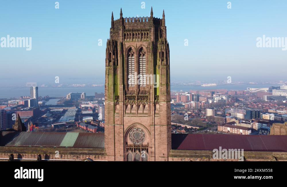 Liverpool Anglican cathedral historical gothic massive landmark aerial ...