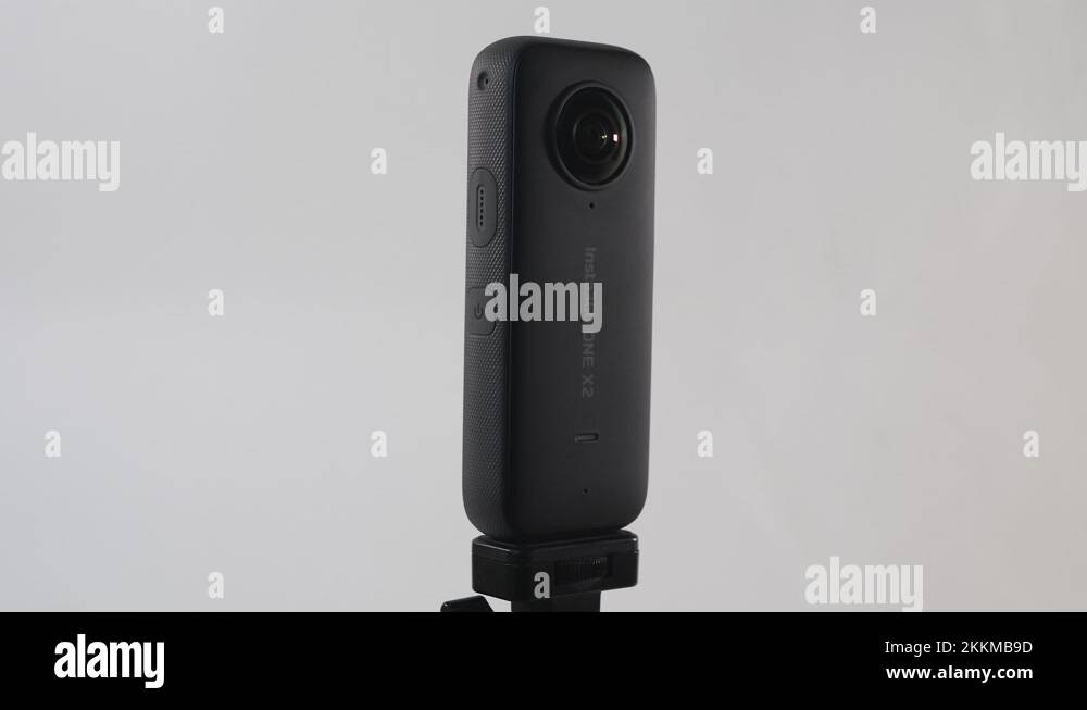 Insta 360 One X2 a VR 360 Camera rotates with a white background ...