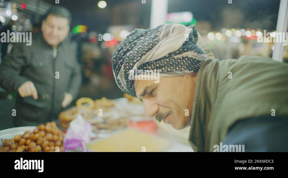 Slow Motion 60 fps shot of Street Food Vendors at Iskan Street in Erbil ...
