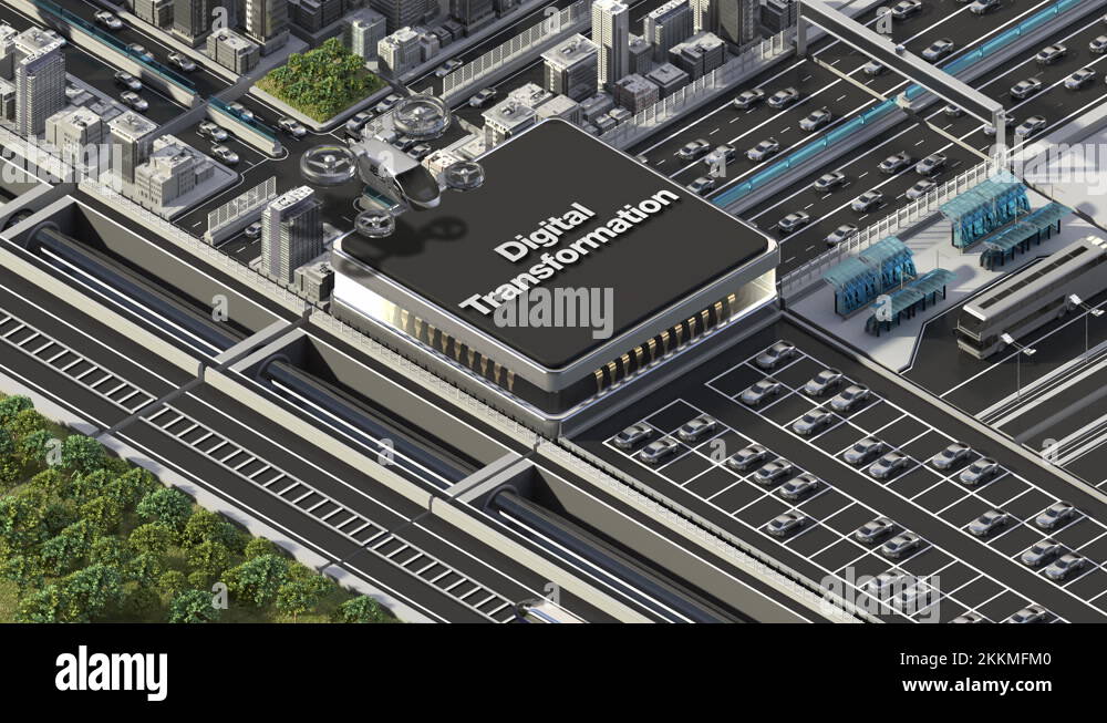 Traffic in a city controlled by 'Digital Transformation', Smart city ...