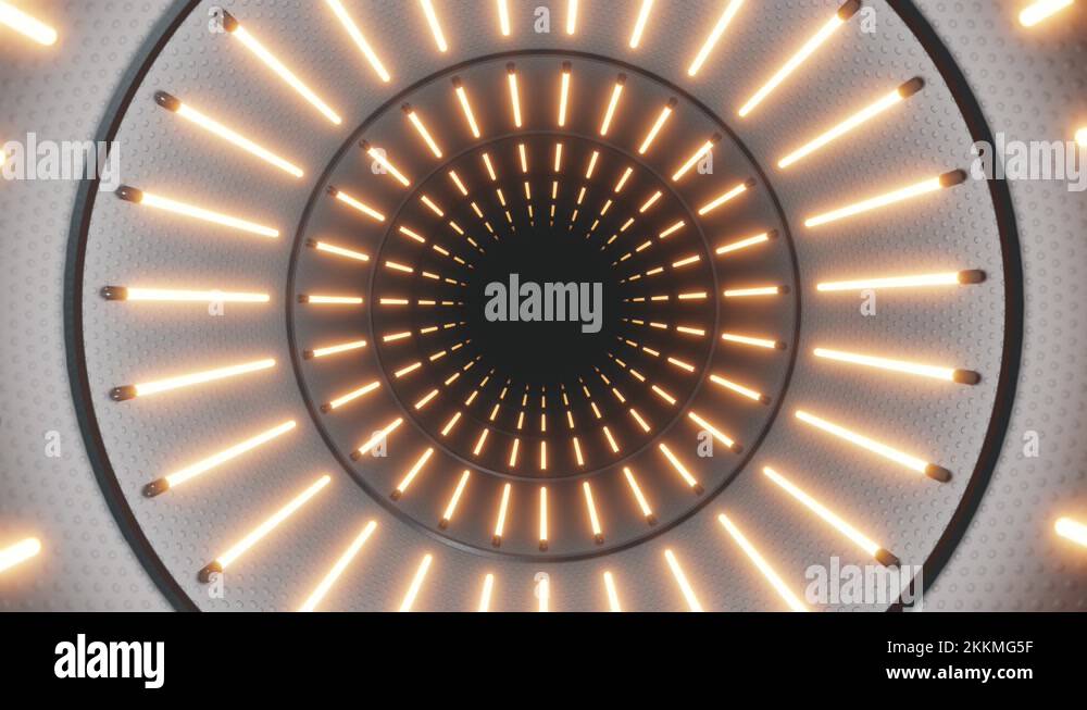 Abstract animation loop futuristic Sci Fi corridor white neon tube ...