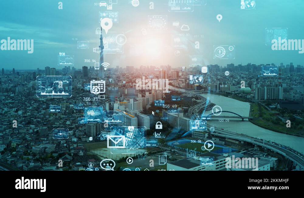 Smart city and communication network concept. 5G. IoT (Internet of ...