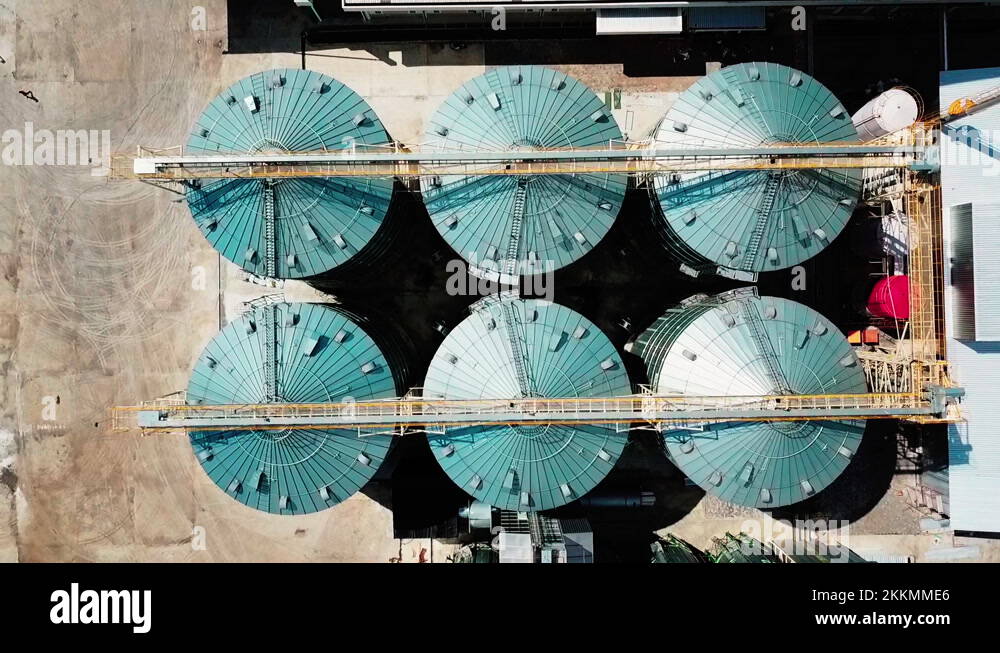 Top Down View. Agriculture Grain Silos Storage Tank Stock Video Footage ...