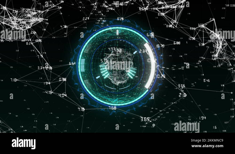 Animation of digital interface showing circular scope scanning 3d shape ...